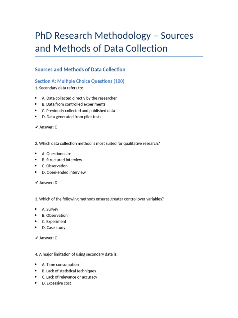 PHD Research Methodology Sources and Methods of Data Collection | PDF | Experiment | Data