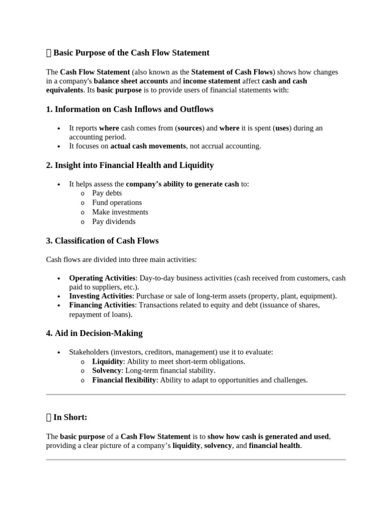Purpose of the Cash Flow Statement | PDF