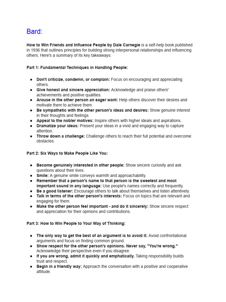 Summary of How To Win Friends and Influence People | PDF | Motivation ...