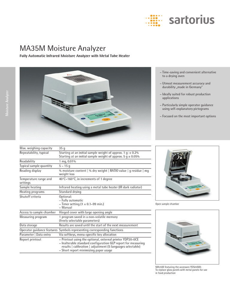 Sartorius MA35M Moisture Analyzer Data Sheet | PDF | Infrared | Calibration