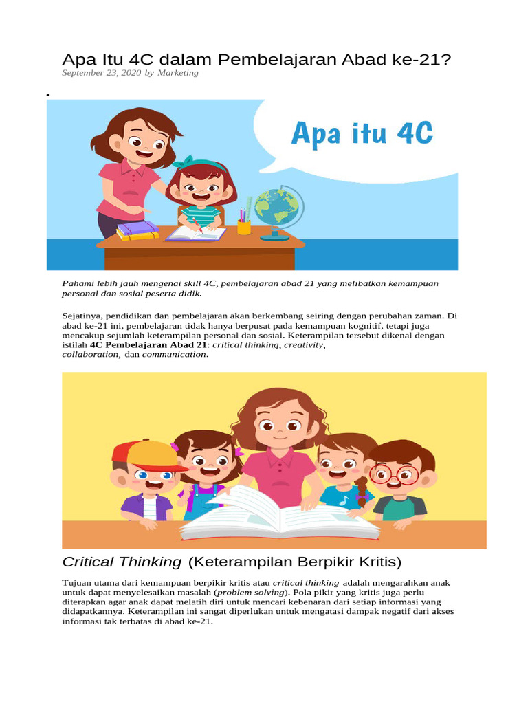 Apa Itu 4C Dalam Pembelajaran Abad 21 | PDF