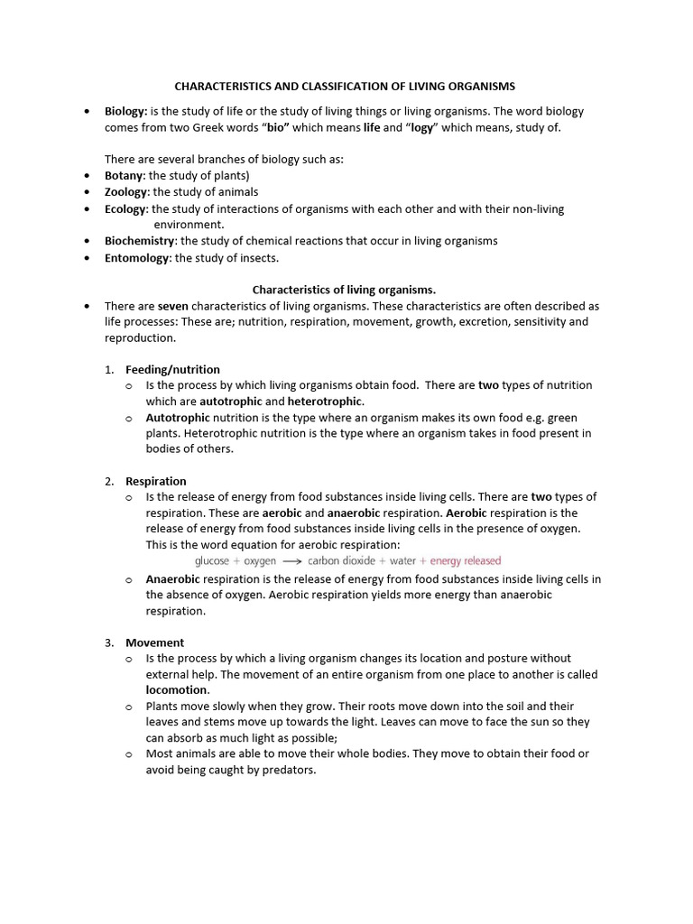 Characteristics and Classification of Living Organisms Igcse | PDF ...