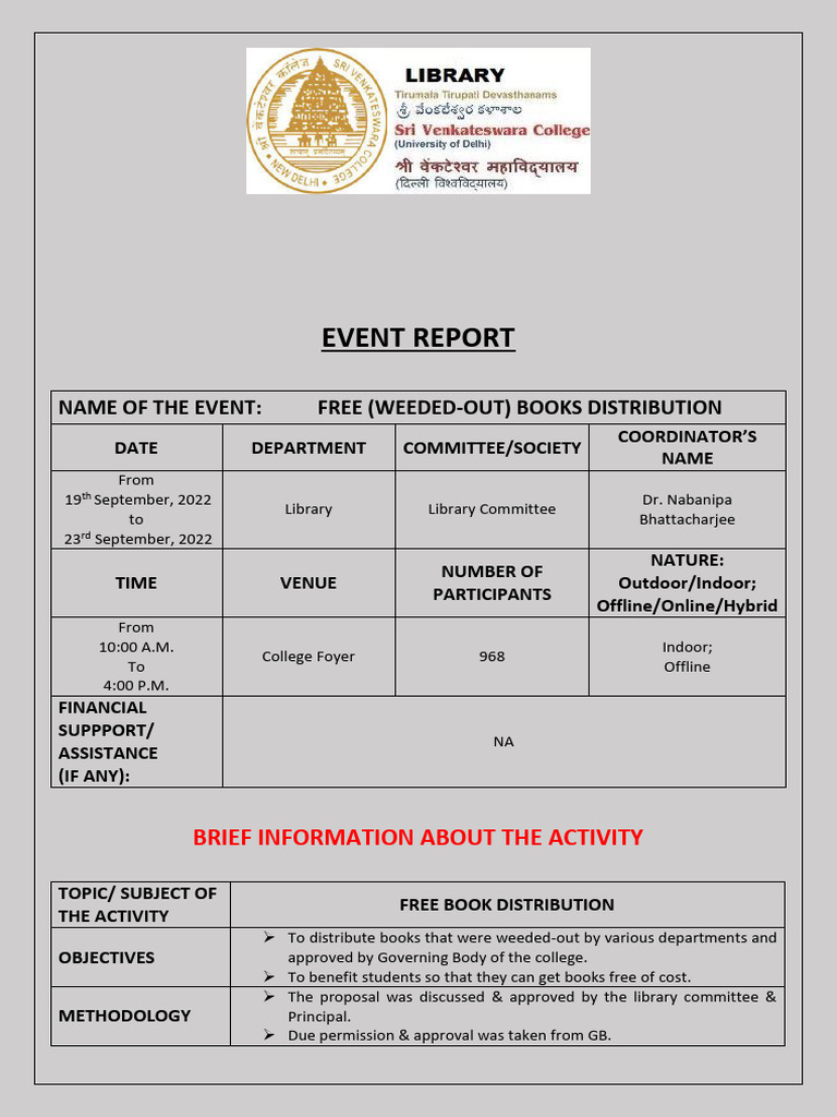 Free Book Distribution - Event Report | PDF