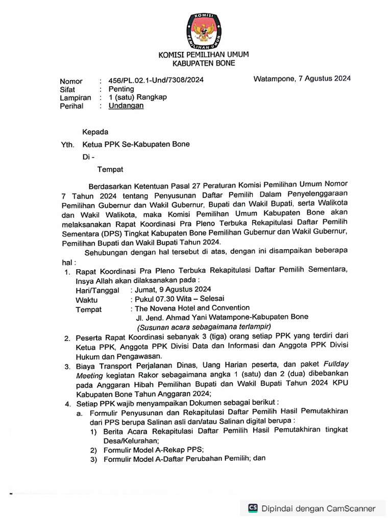 Undangan Rakor Pra Pleno Rekap DPS PPK | PDF