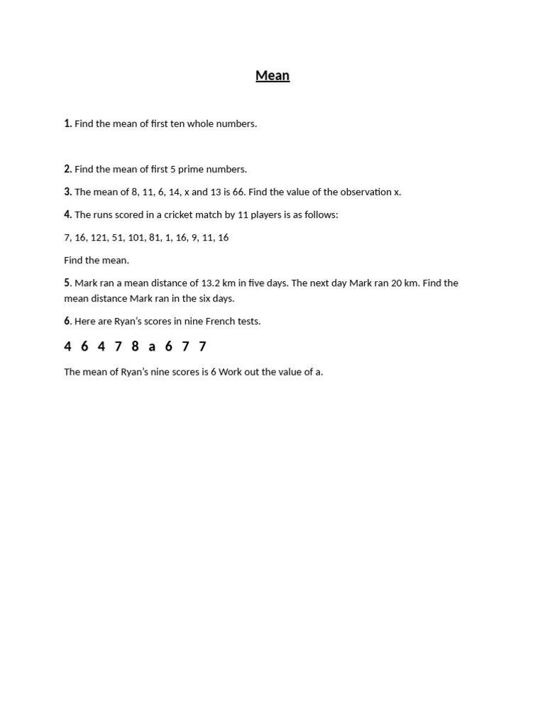Mean Calculation Problems and Solutions | PDF