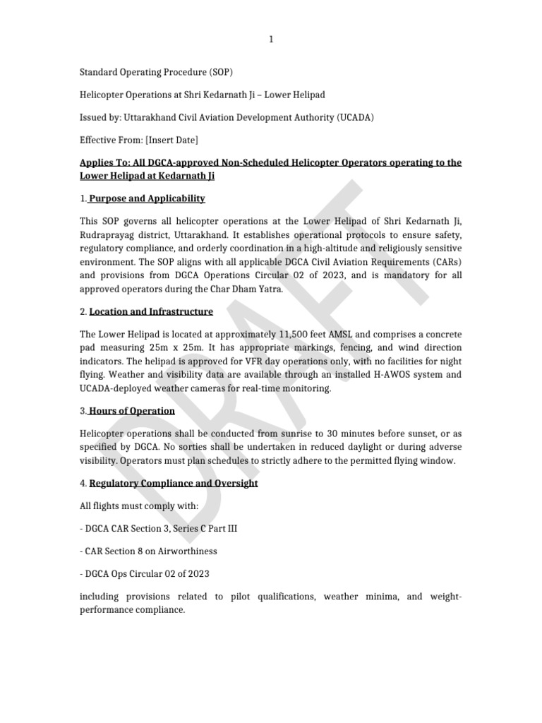 Helicopter SOP for Kedarnath Helipad | PDF | Helicopter | Regulatory ...