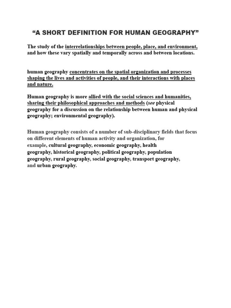 A Short Definition For Human Geography | PDF