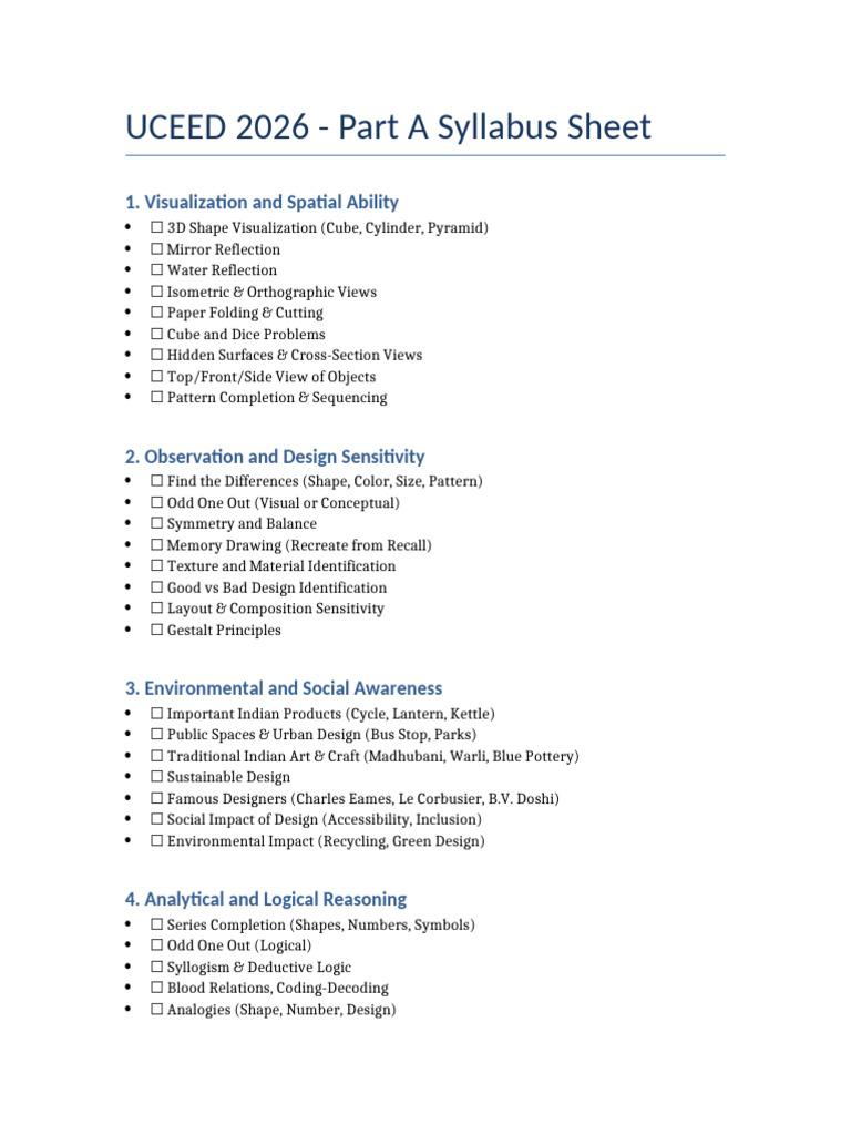 UCEED 2026 Part A Syllabus Sheet | PDF
