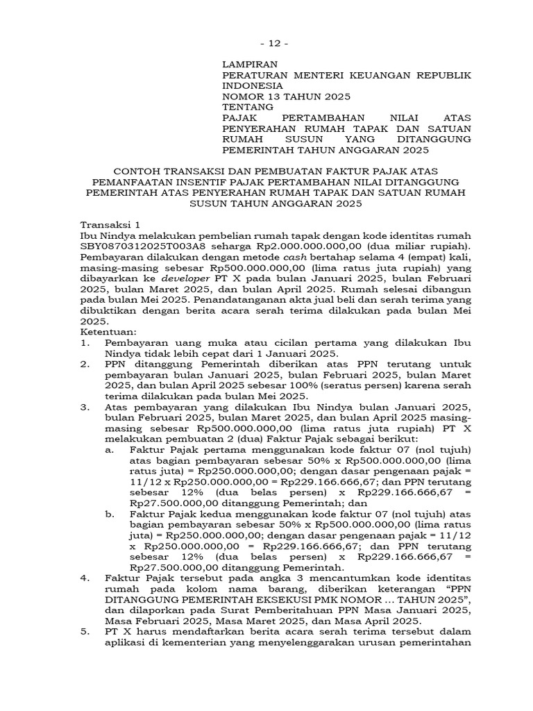 PMK No 13 Tahun 2025-Lampiran PPN-Rumah-Tapak-dan-Rusun 2025 | PDF