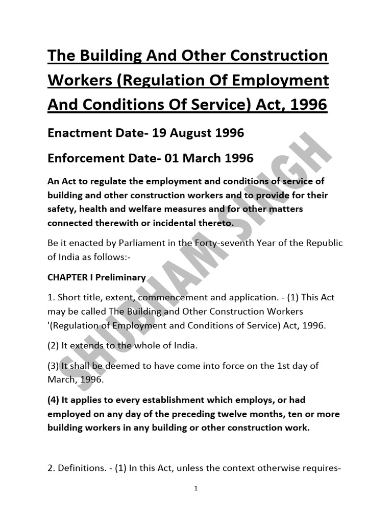 Building Workers Act 1996 Overview | PDF | Employment | Safety