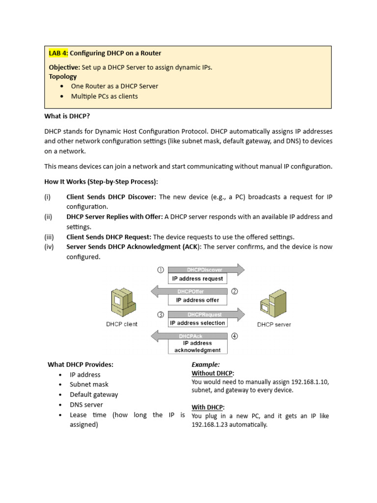 LAB 4 Configurin DHCP On A Router | PDF | Ip Address | Router (Computing)