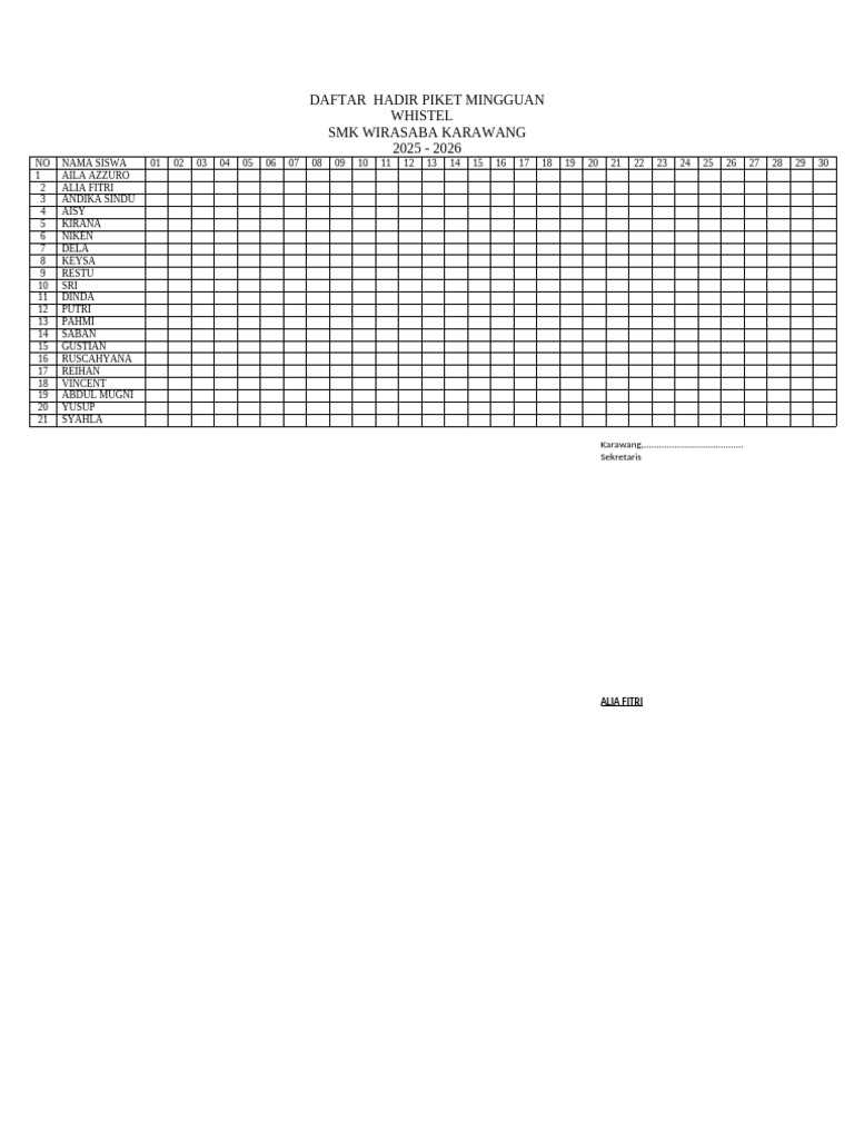 Daftar Hadir Siswa SMK 2025-2026 | PDF