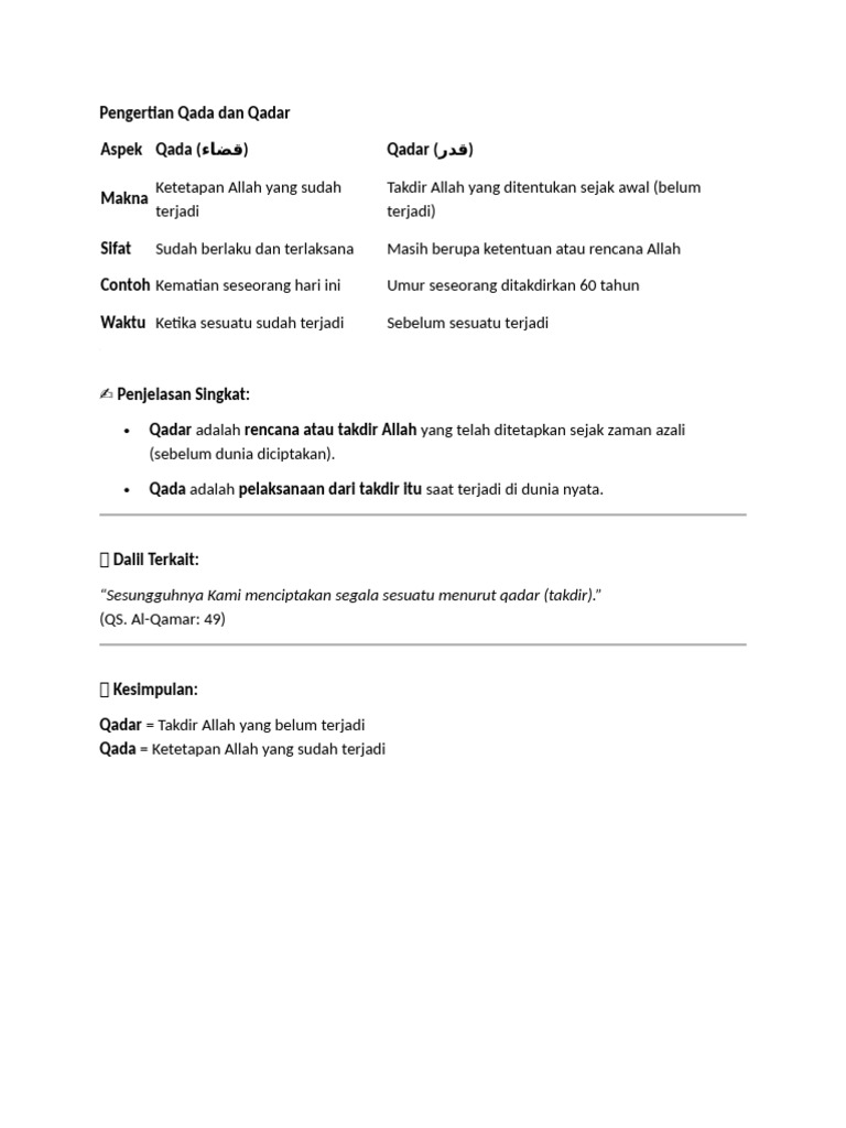 Perbedaan Qada dan Qadar dalam Islam | PDF
