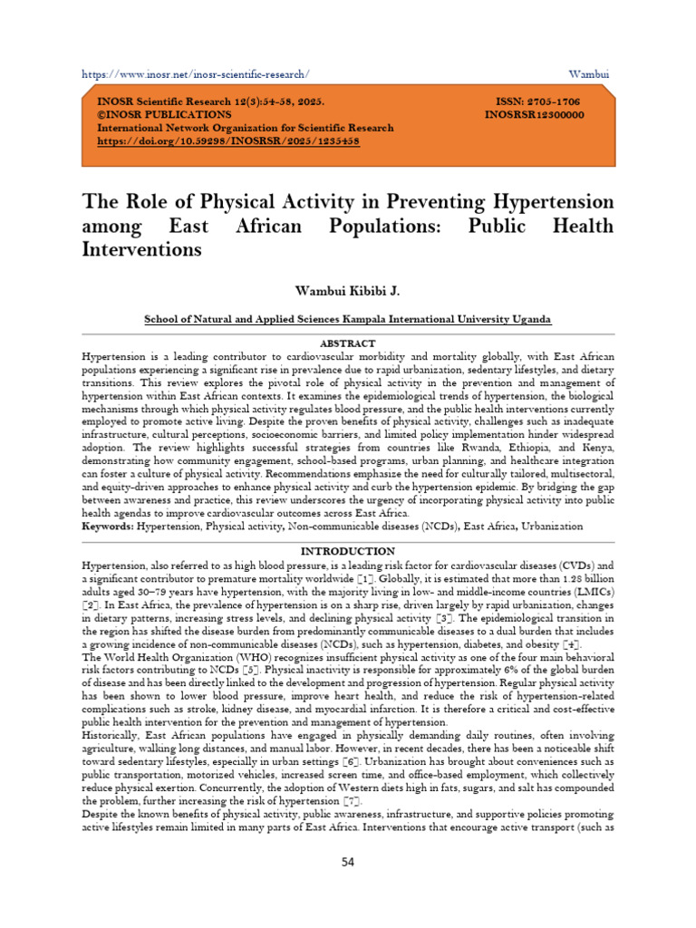 The Role of Physical Activity in Preventing Hypertension Among East ...