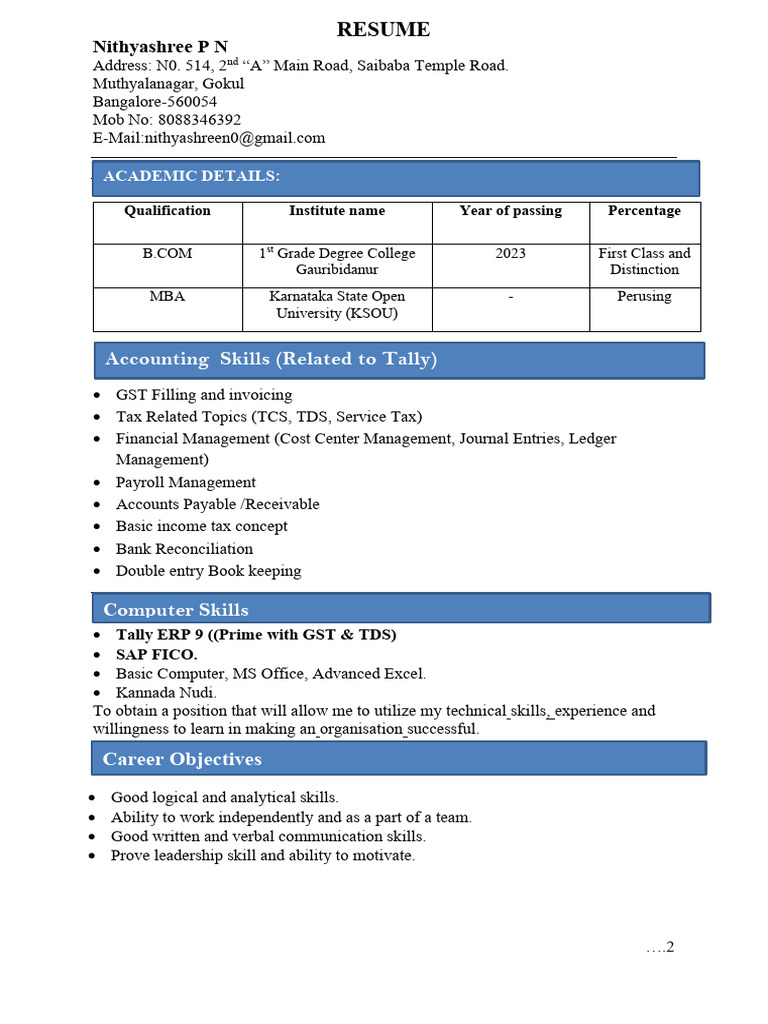 Nithyashree Resume | PDF