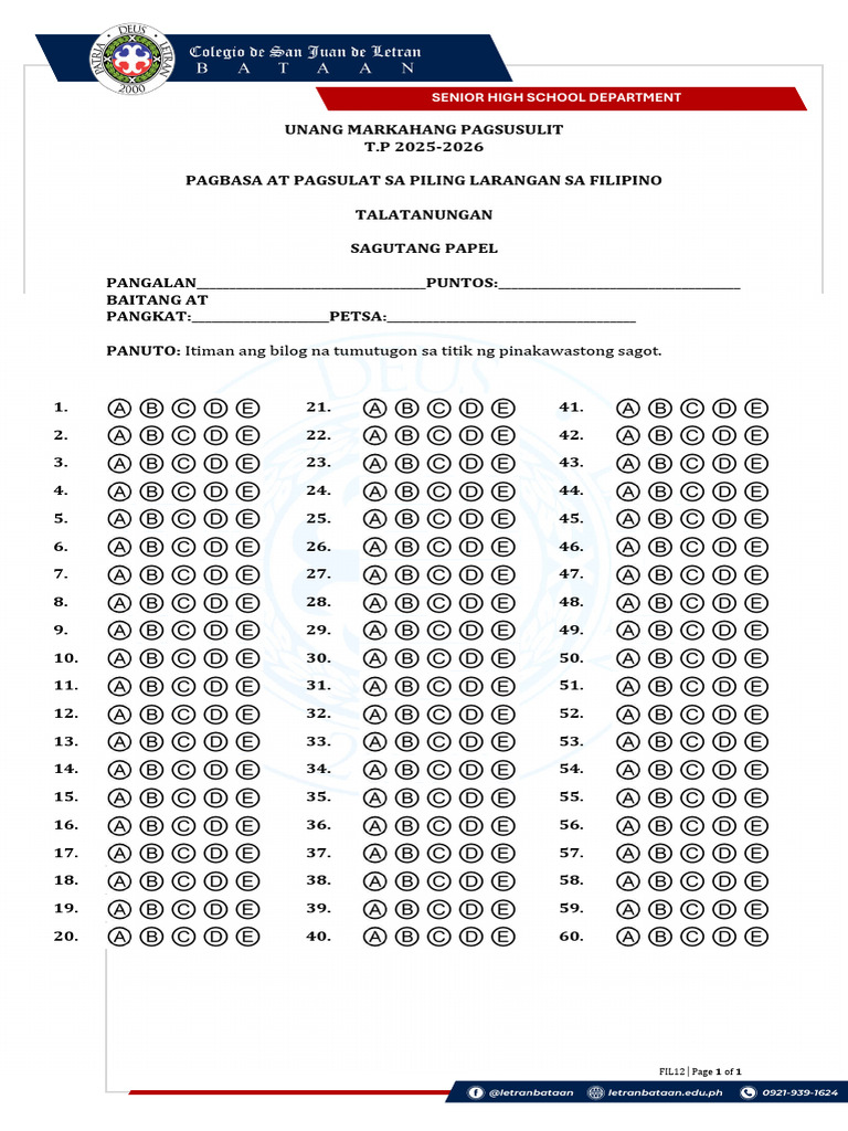 Answer Sheet - Pagsulat | PDF