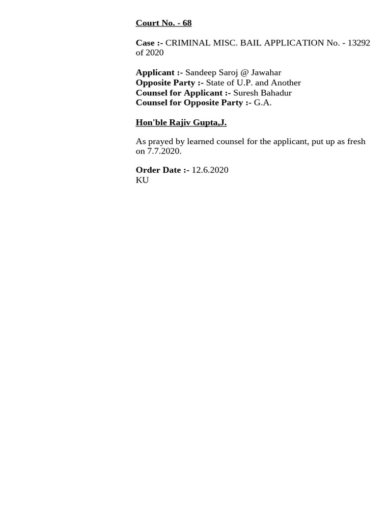 Criminal Bail Application 13292/2020 | PDF