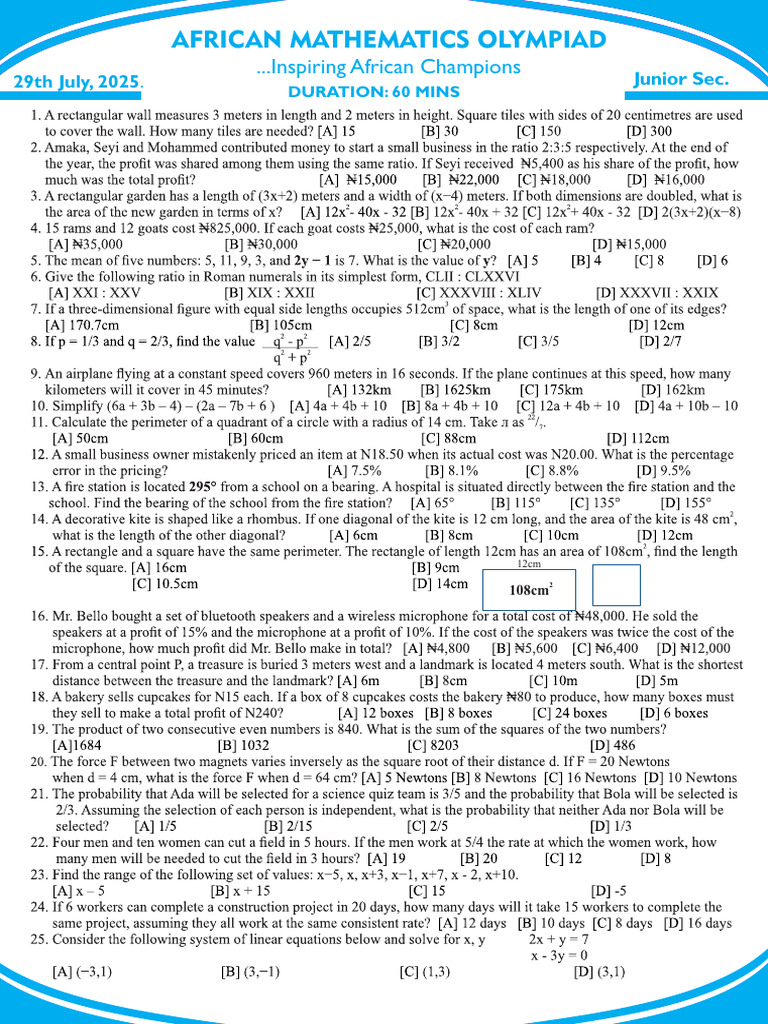 Junior Secondary AMO & NOA Past Question 2025 | PDF | Nigeria | Speed