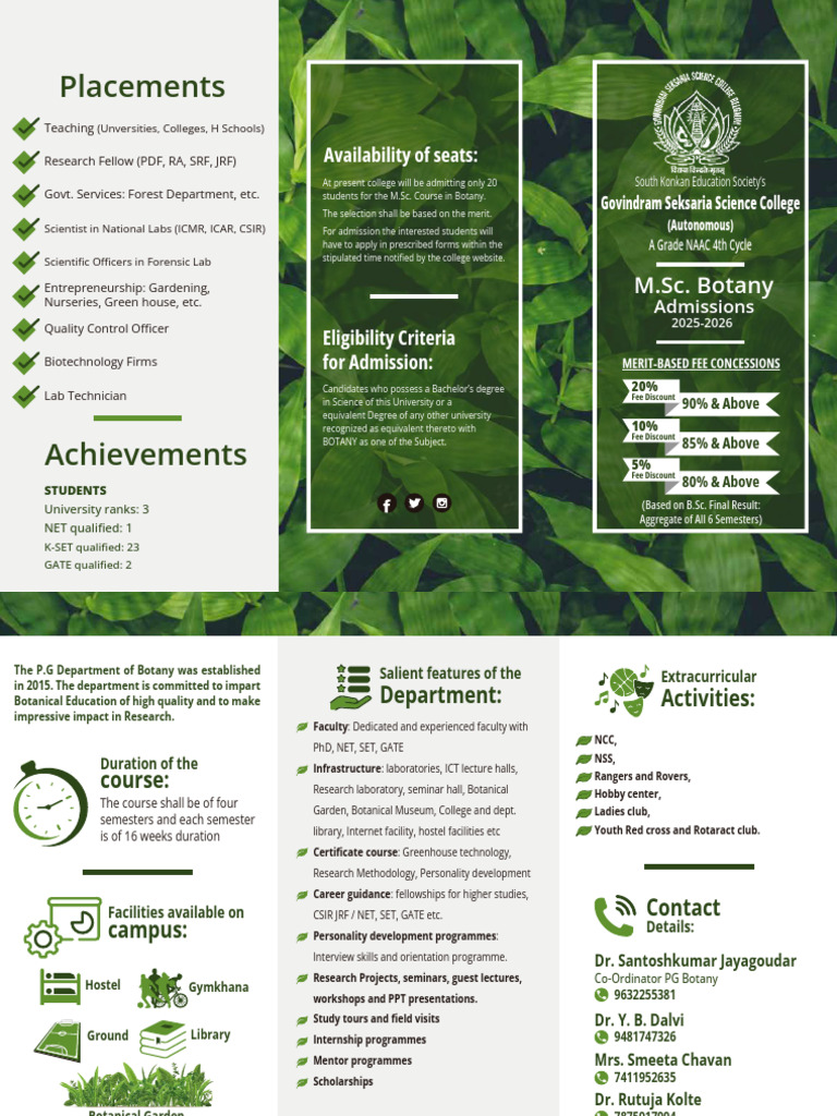 Botany Trifold For MSC in Botany at The Rcu | PDF | Educational Stages ...