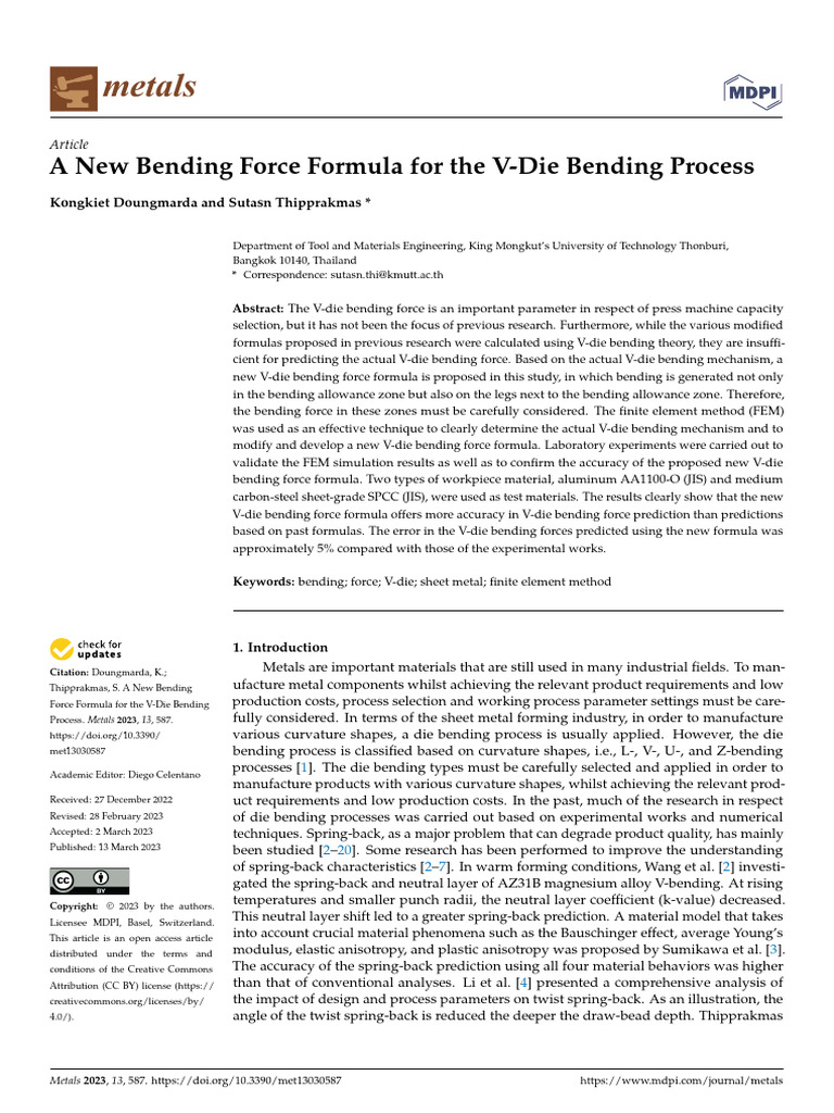 New V-Die Bending Force Formula | PDF | Deformation (Engineering) | Bending