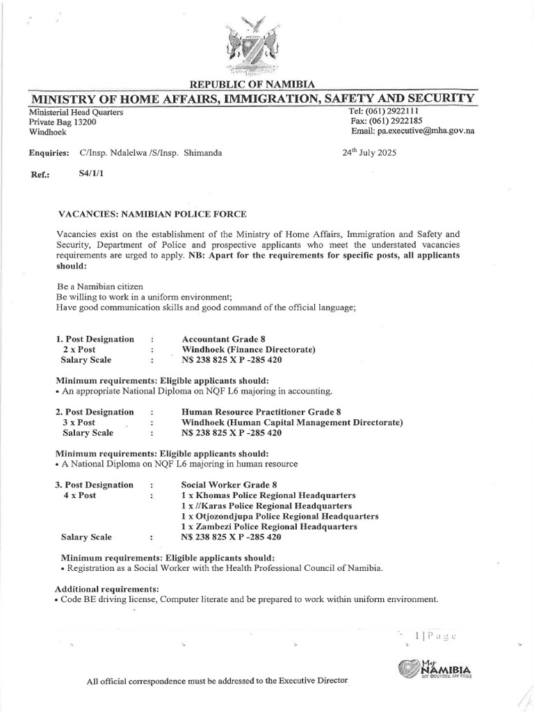 Vacancies NAMPOL 2025 | PDF