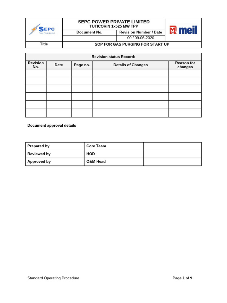Gas Purging SOP for Turbine Start-Up | PDF | Personal Protective ...