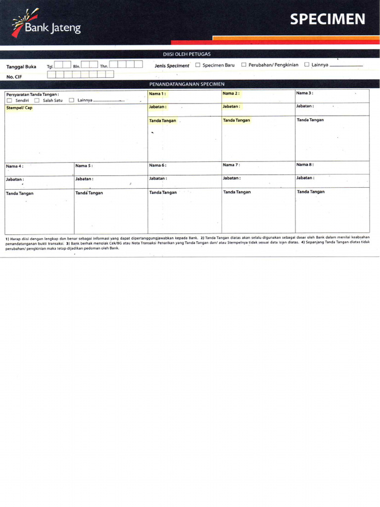 Formulir Pembukaan Rekening RT & RW Dan Specimen-1 | PDF