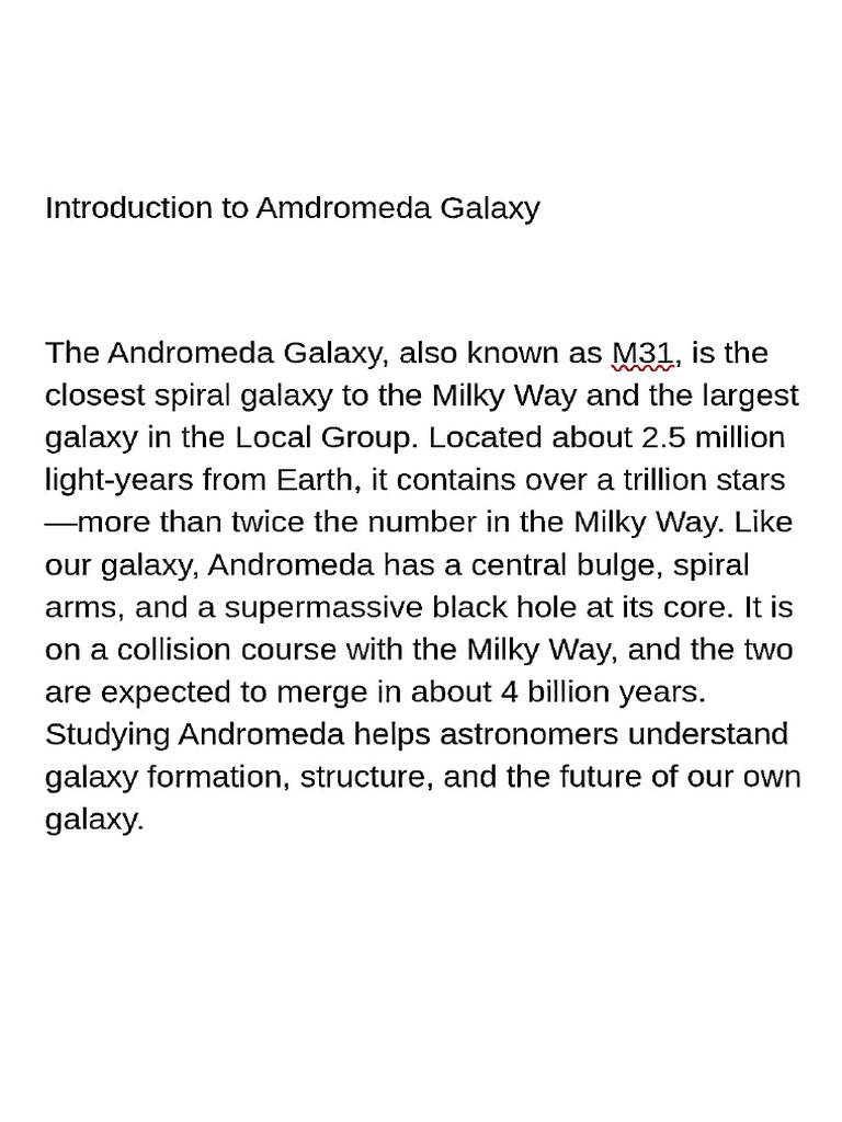 Introduction To Andromeda Galaxy | PDF