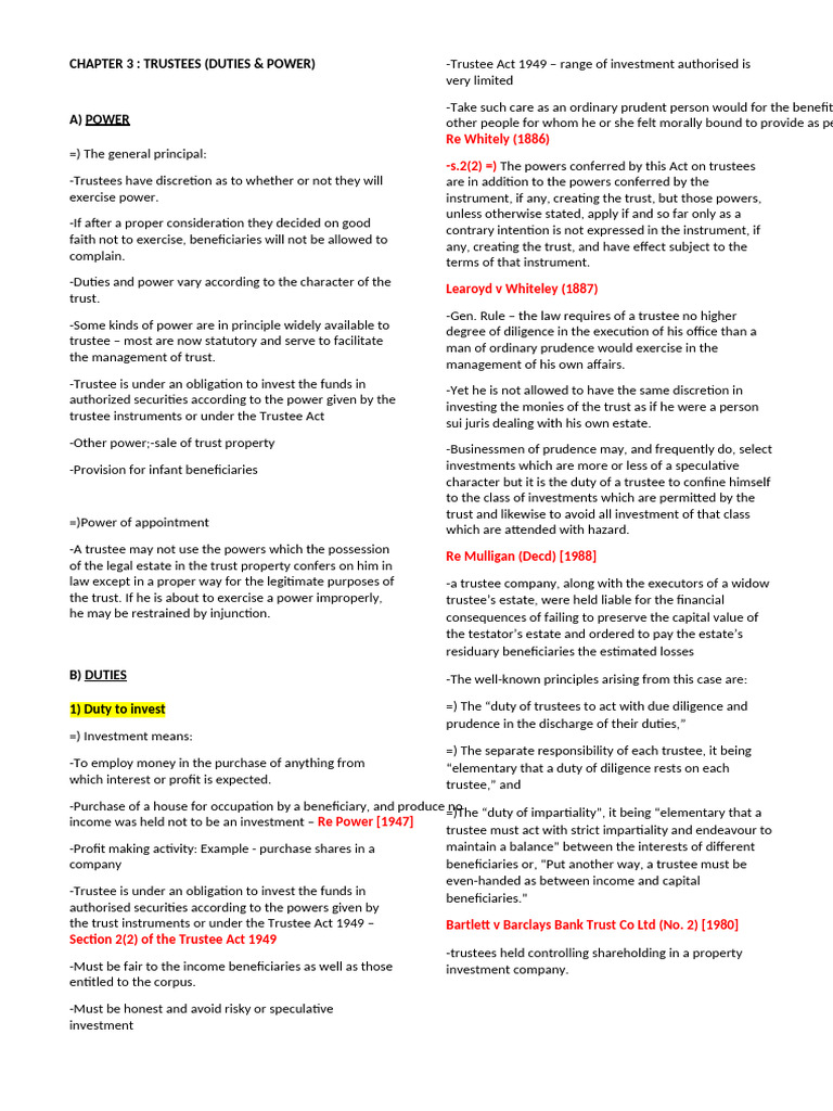 Trustees' Duties and Powers Explained | PDF | Trustee | English Trust Law
