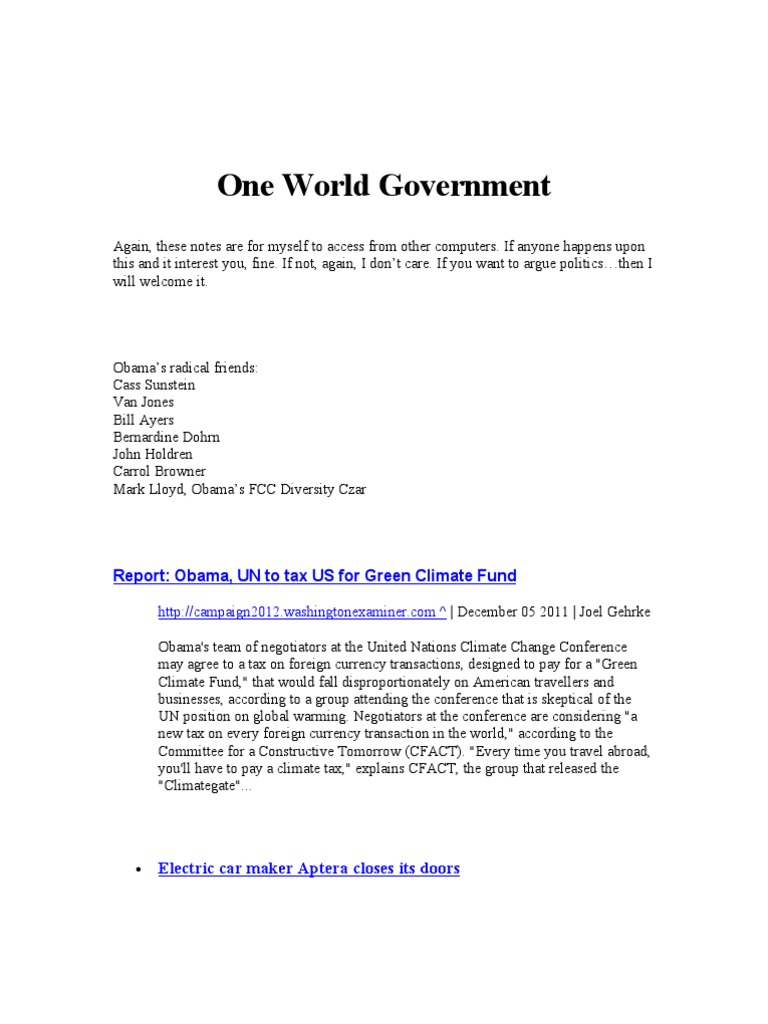 My One World Government File | PDF | Responsibility To Protect | United ...
