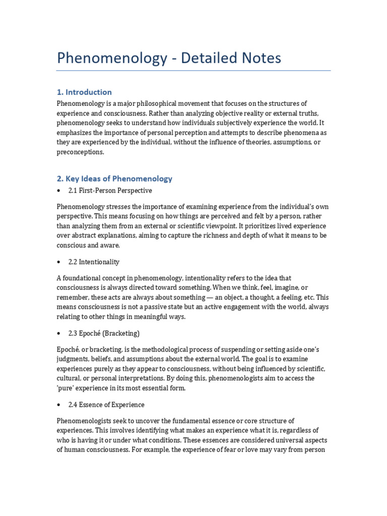 Phenomenology Komal Javaid | PDF | Phenomenology (Philosophy) | Experience