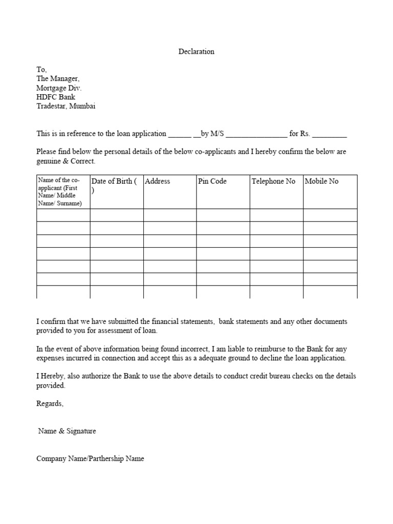 Loan Application Declaration Form | PDF