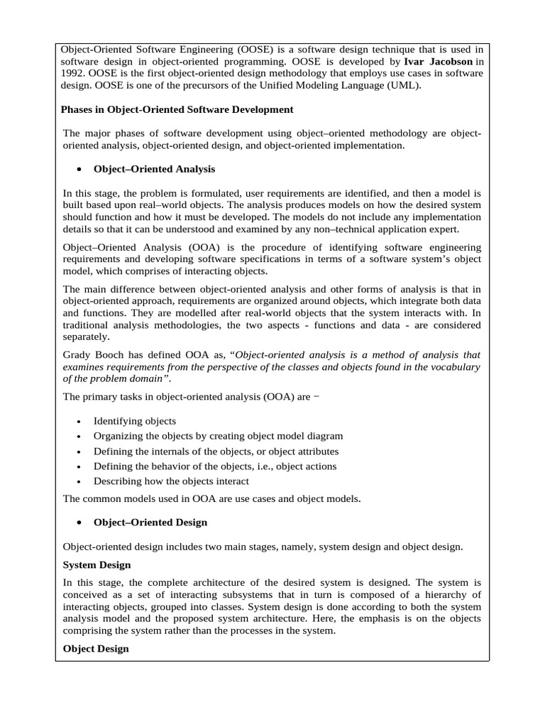 Object-Oriented Software Engineering | PDF | Class (Computer Programming) | Method (Computer ...