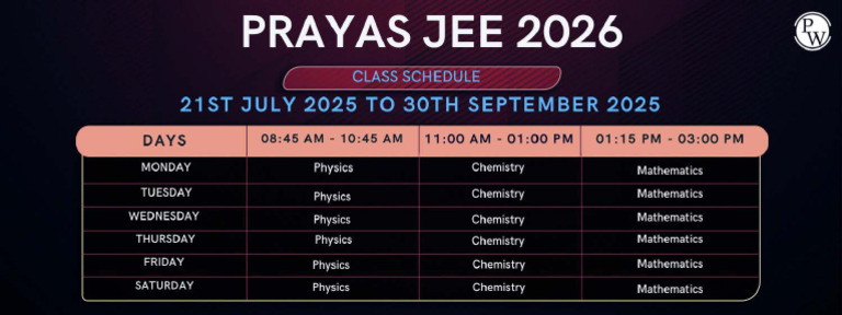 Prayas JEE 2026 Updated Class Schedule | PDF