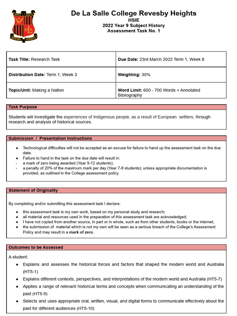 9 History Assessment Task 1 Notification 2022 | PDF | Essays | Bibliography