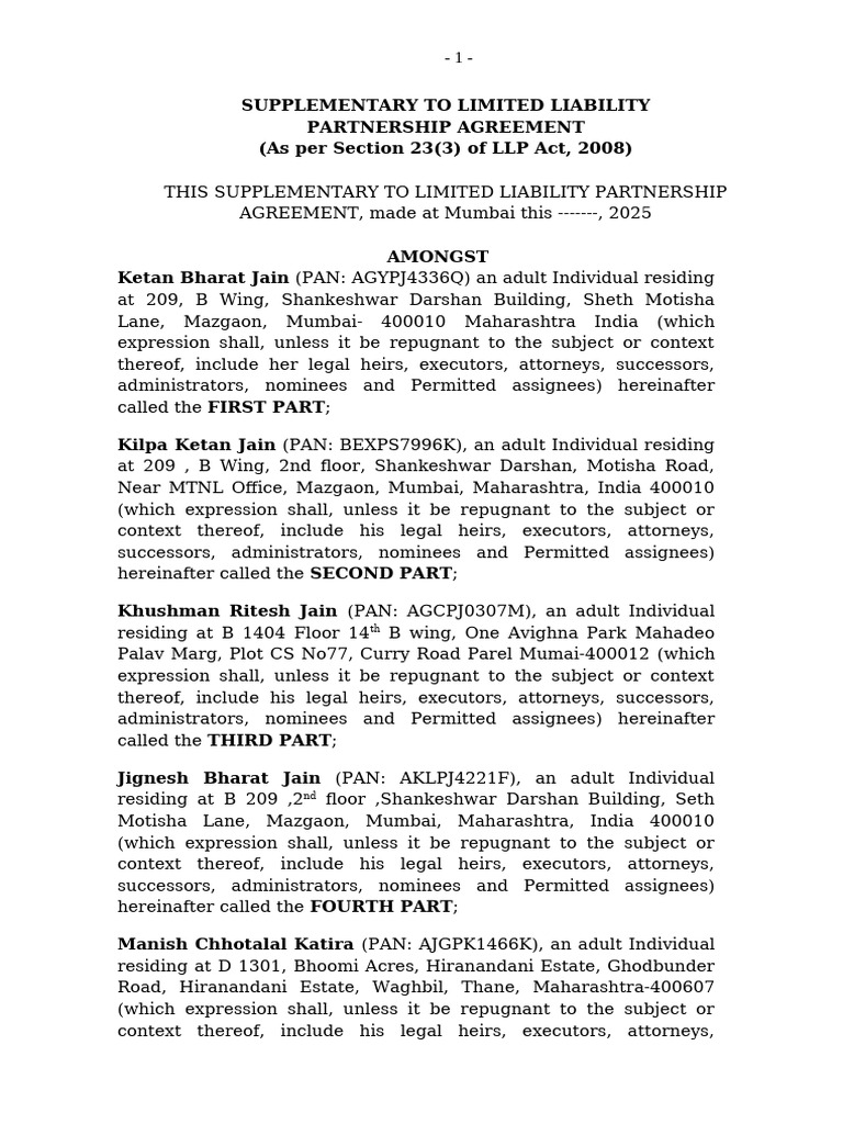 Supplementary LLP Agreement for Name Change | PDF | Gemstone | Limited ...