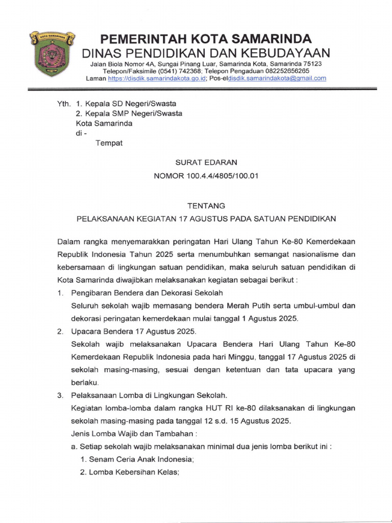 Surat Edaran Pelaksanaan 17 Agustus Pada Satuan Pendidikan | PDF