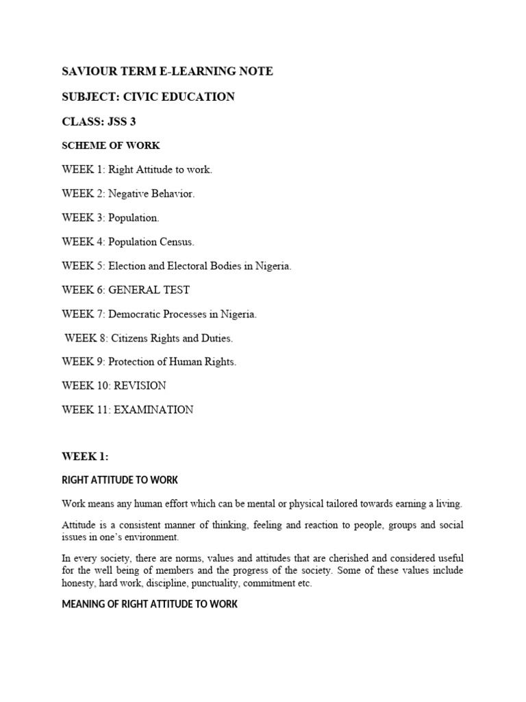 Jss 3 Civic Education Saviour Term E-Note | PDF | Voting | Elections
