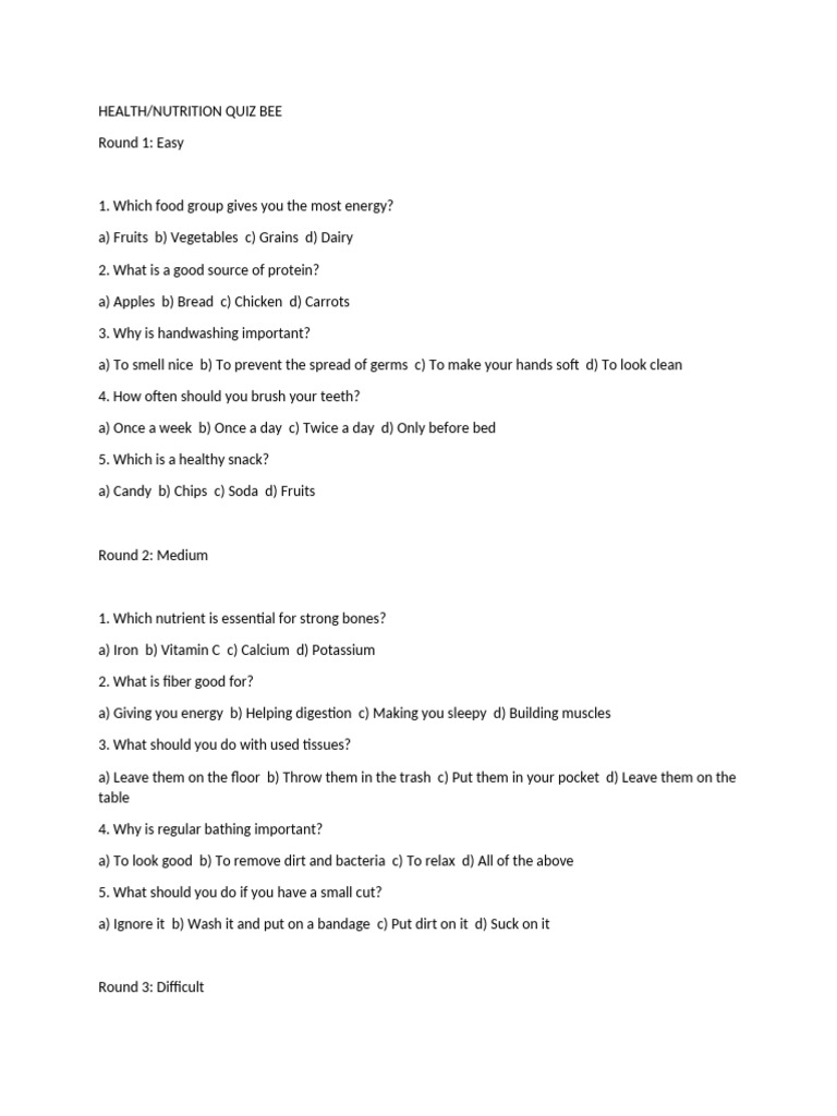 Health-Nutrition Quiz Bee 2 | PDF