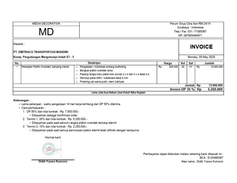 Emitraco - Invoice Termin 1 - Plafond Overstek | PDF
