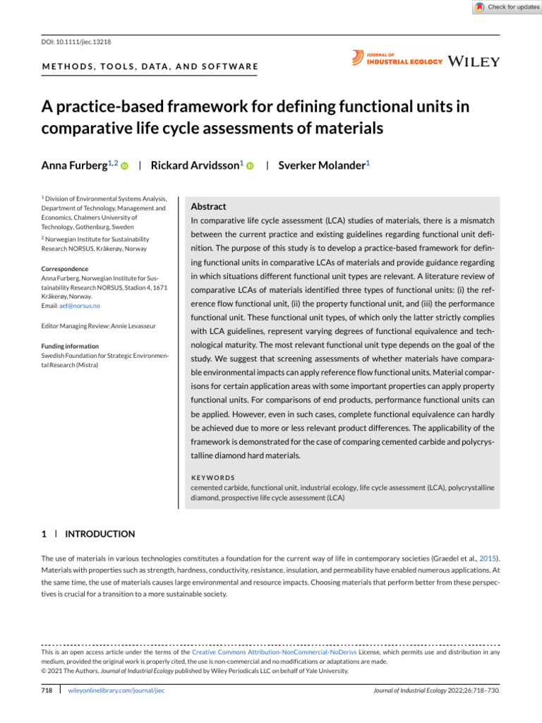 J of Industrial Ecology - 2021 - Furberg - A Practice Based Framework ...