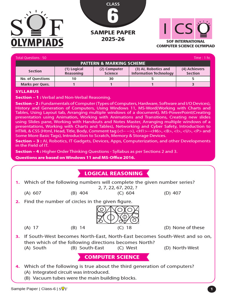 Class 6 ICSo Sample Paper 2025-26 | PDF | Very Large Scale Integration ...