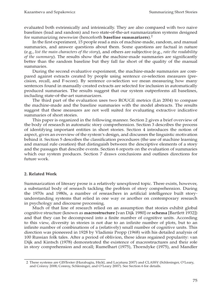 Summarizing Short Stories-5 | PDF | Cognition | Cognitive Science