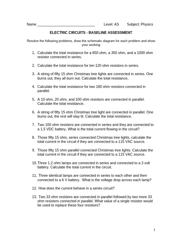 Series Parallel Circuits Worksheet | PDF | Series And Parallel Circuits | Resistor