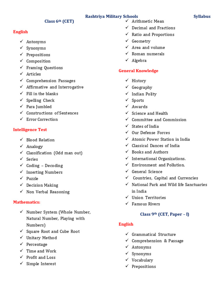 RMS Class 9 Syllabus Overview | PDF | Numbers | Area