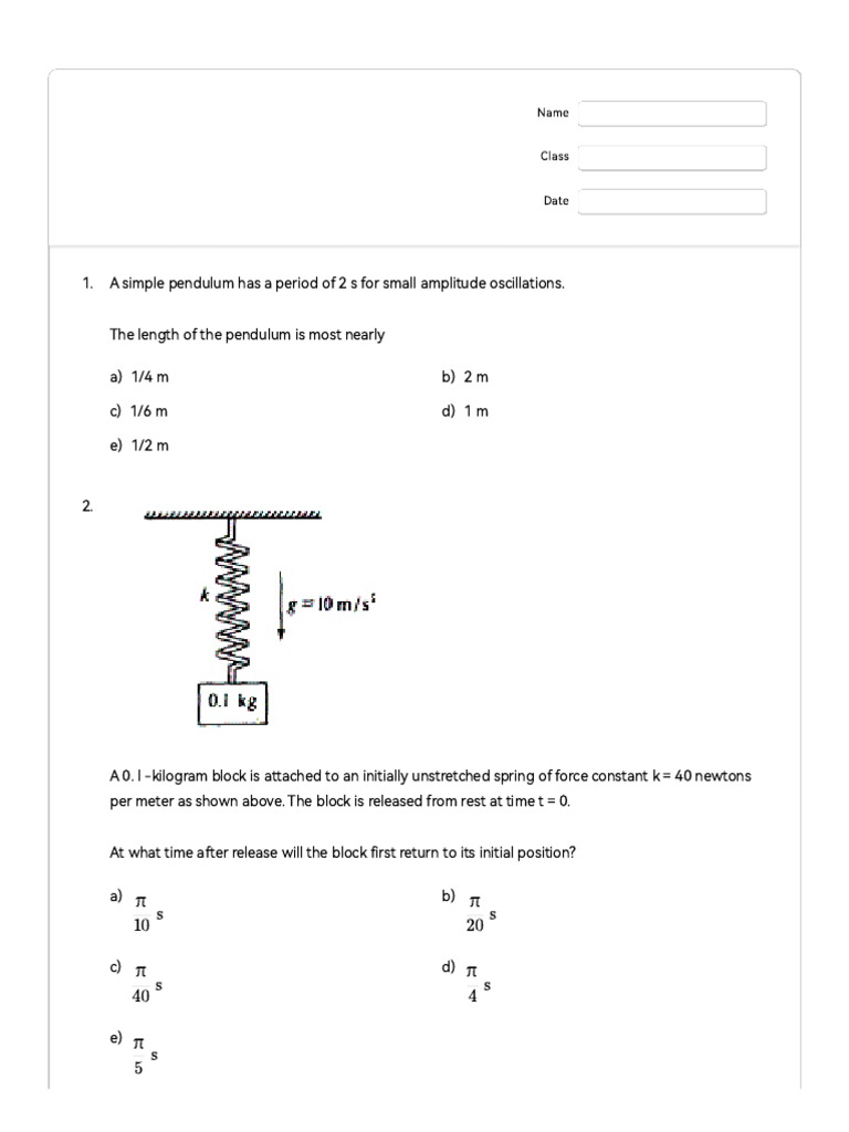 A Level Physics Mid Assessment | PDF | Pendulum | Oscillation