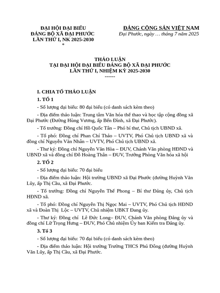 Goi y Thao Luan Dai Hoi | PDF