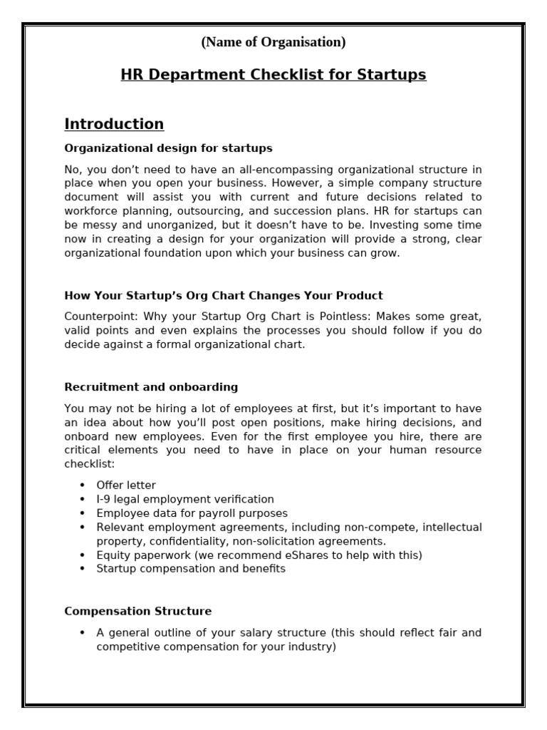 Startup HR Checklist for Success | PDF | Employment | Human Resources