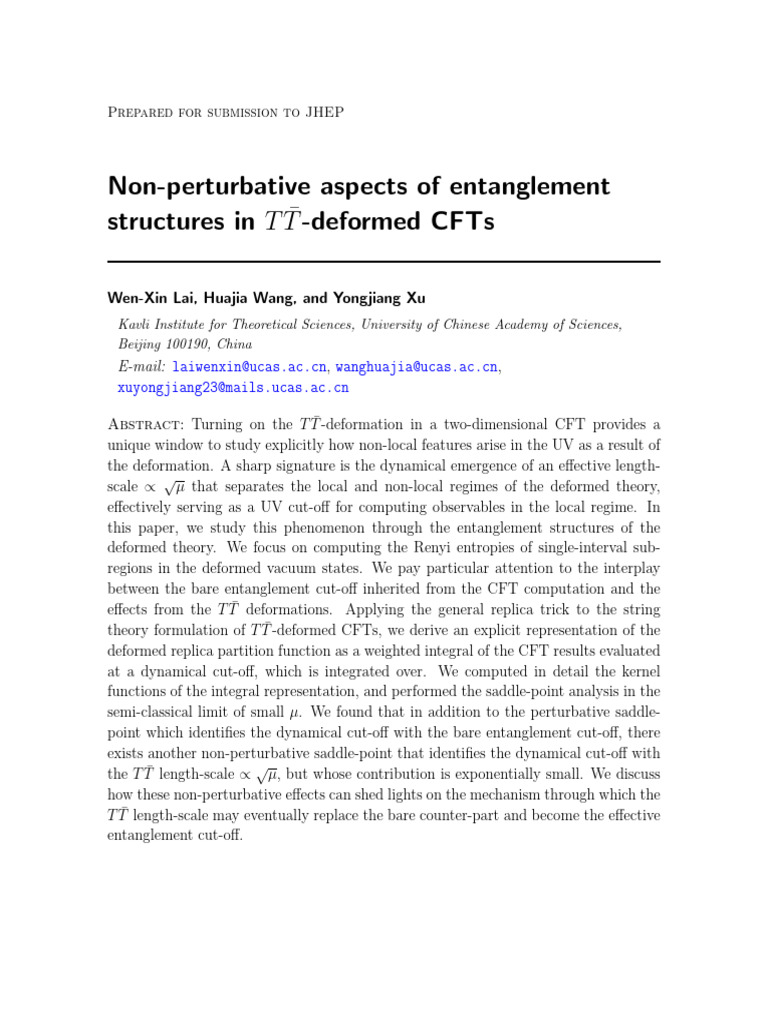 Non-Perturbative Aspects of Entanglement Structures in - Deformed Cfts ...