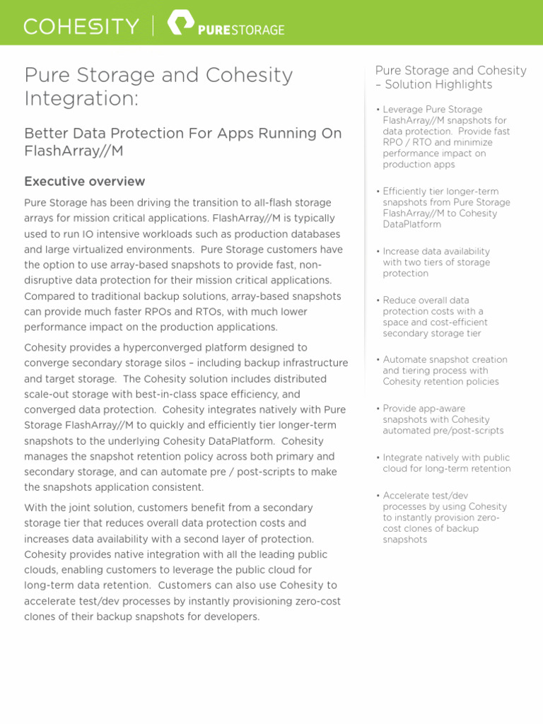 Pure Storage and Cohesity Integration | PDF | Backup | Cloud Computing
